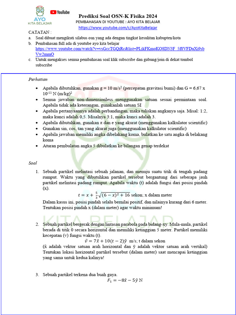 SOAL PREDIKSI OSNK FISIKA 2024 (Firmanfathul - Com) | PDF