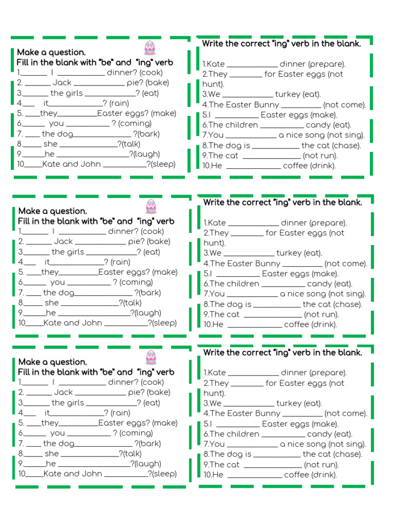 Present Continuous Question Exercises | PDF | Easter Egg