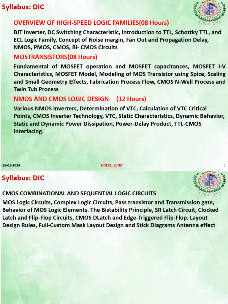 Overview of High-Speed Logic Families (08 Hours) : Doece, Svnit | PDF ...
