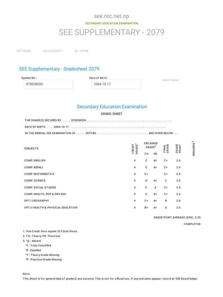 Nepal Telecom - See - Ntc.net - NP - See Results 2079 | PDF