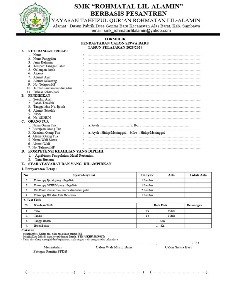 Formulir SMK 2023 PPDB | PDF