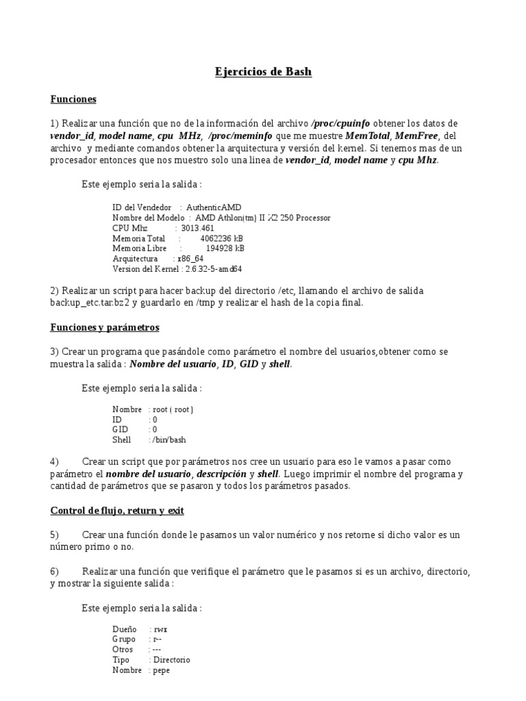 Ejercicios de Programación en Bash | PDF | Interfaz de línea de comando | Kernel (sistema operativo)
