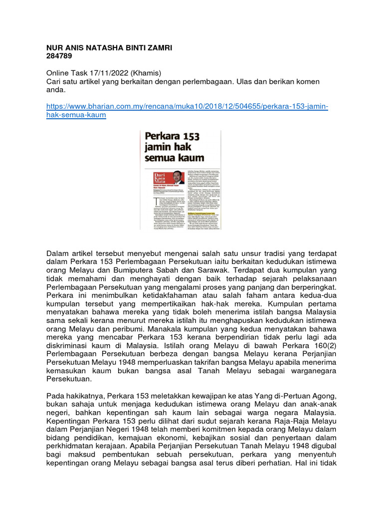 OL TASK 17.11.2022 Malaysian Constitutions | PDF