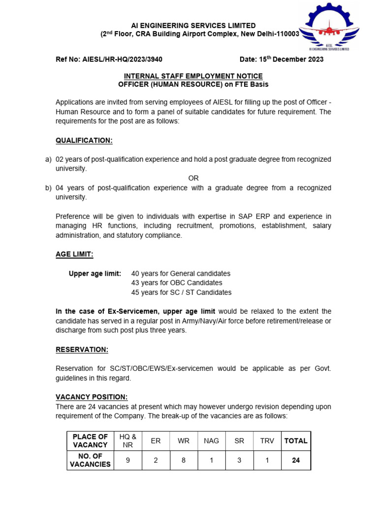 HR Officer Internal Notification Office HR Internal Selection | PDF