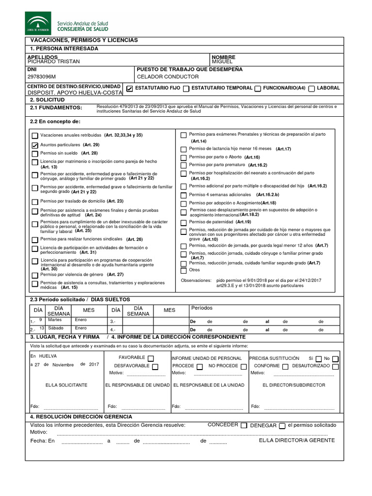 Modelo Solicitud de Licencias Permisos y Vacaciones.2 | PDF