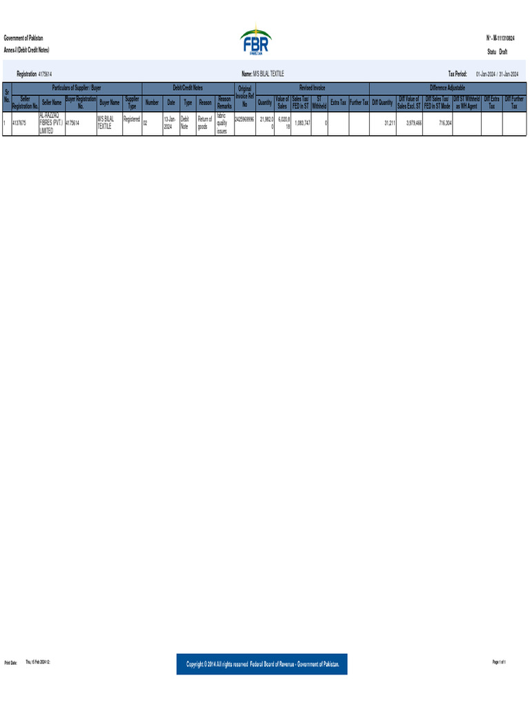 Debit Note Al Razzak | PDF