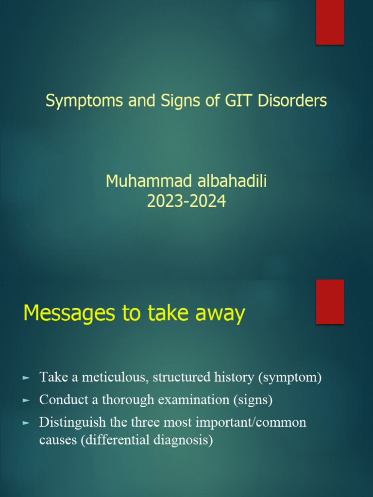L 17. Symptoms and Signs of GIT Disorders 1 | PDF | Medicine | Clinical Medicine