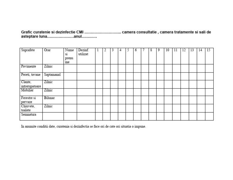Grafic Curatenie Si Dezinfectie CMI 1-15 | PDF
