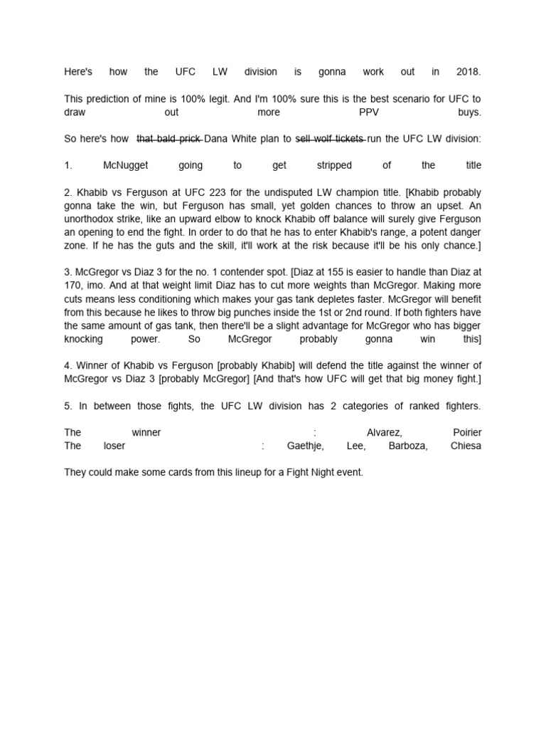 Here's How The UFC LW Division Is Gonna Work Out in 2018 | PDF