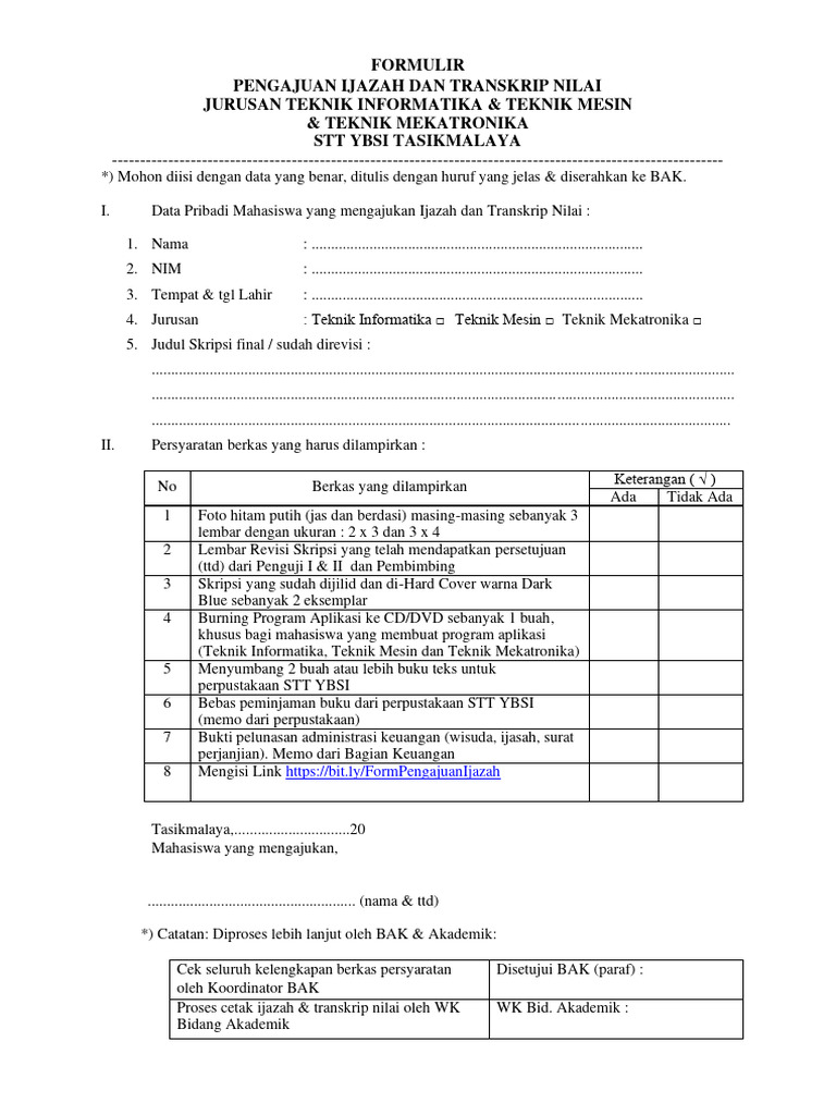24 Form Pengajuan Ijazah & Transkrip Nilai | PDF