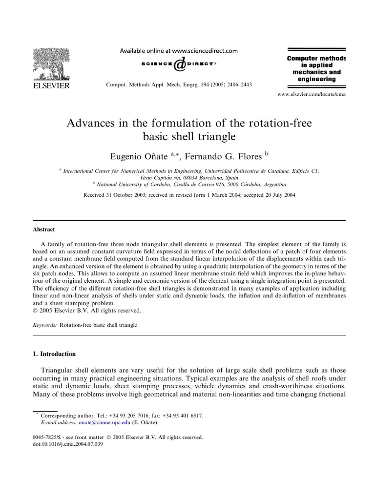 Advances in The Formulation of The Rotation-Free Basic Shell Triangle ...