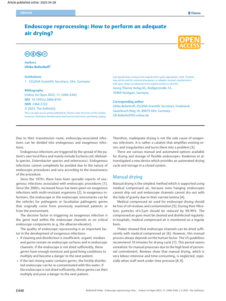 Endoscope Reprocessing and Drying Methods | PDF | Endoscopy | Infection