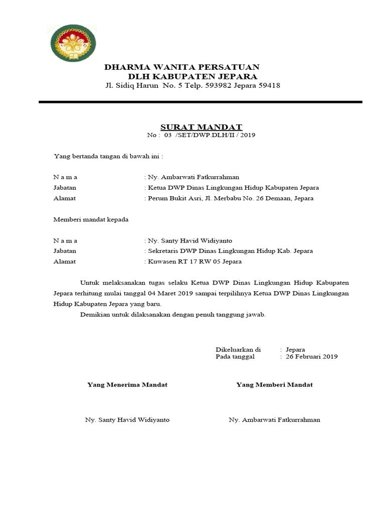 Surat Mandat DWP 2019 | PDF