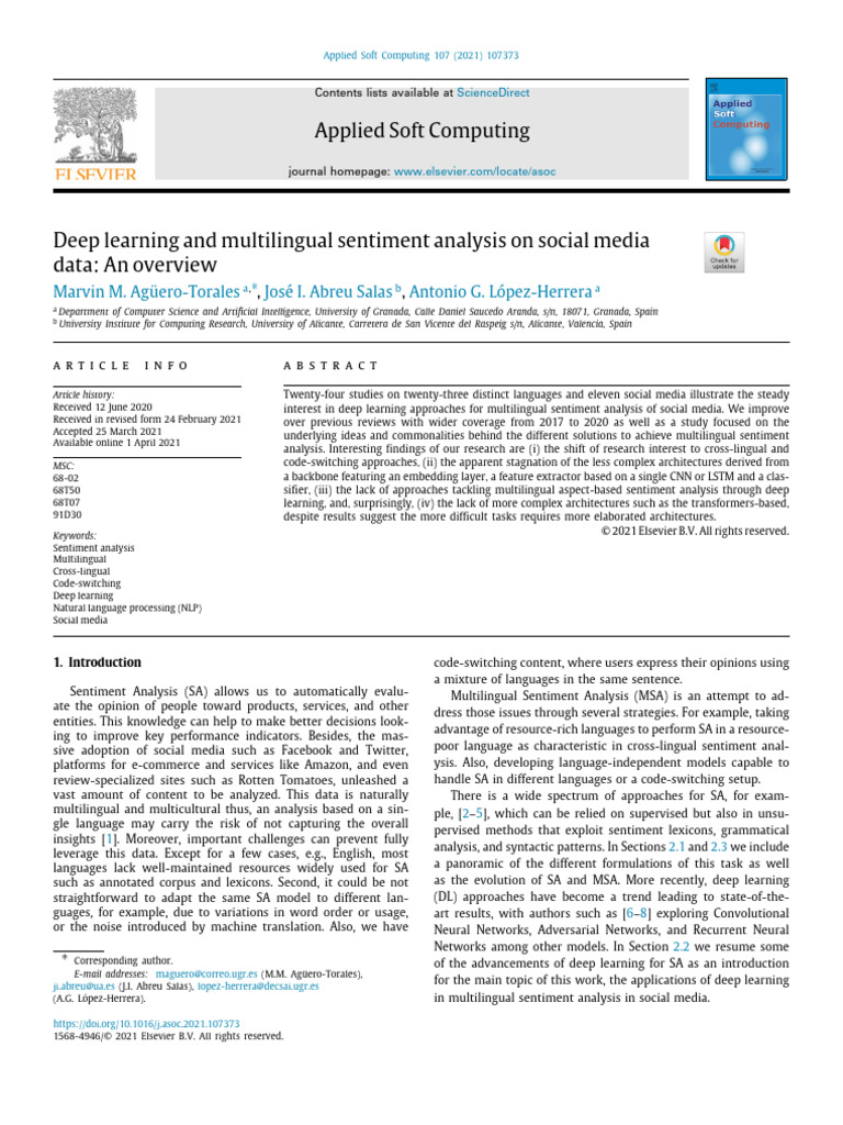 Deep Learning and Multilingual Sentiment Analysis On Social Media | PDF | Deep Learning ...