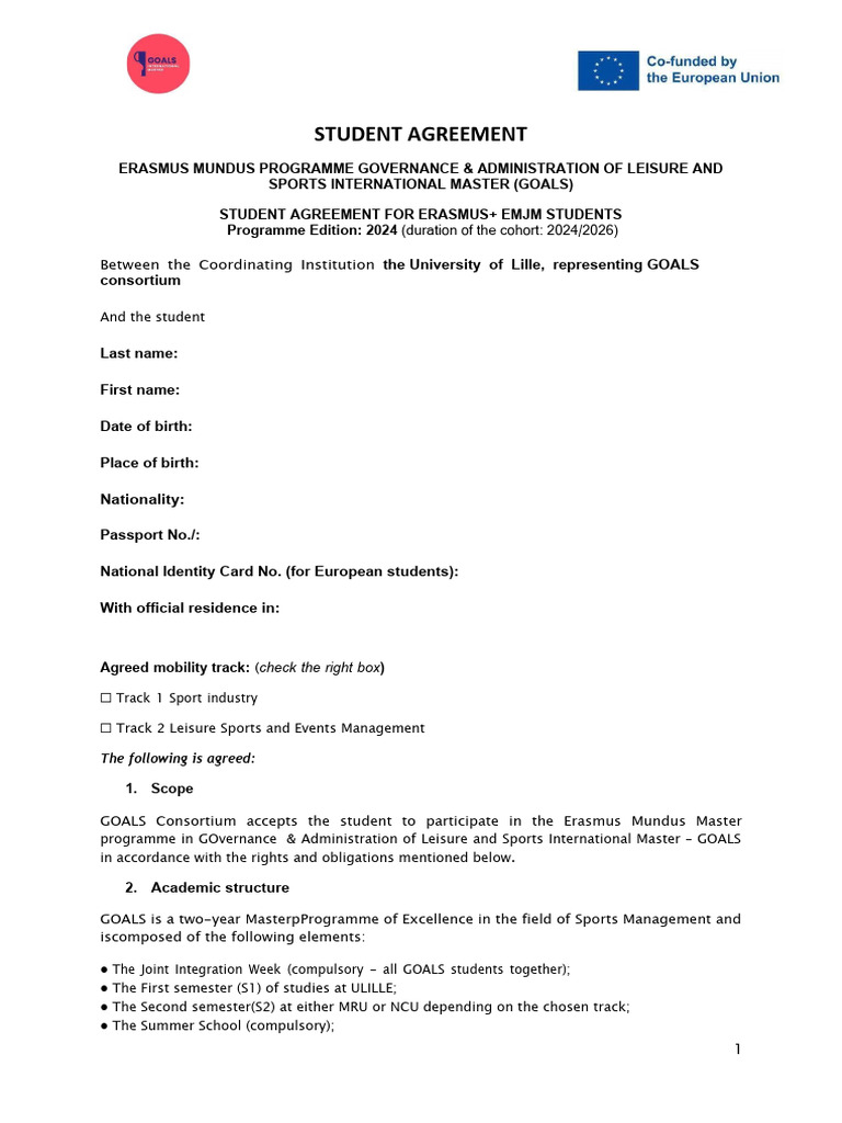 Goals Student Agreement 2024 | PDF