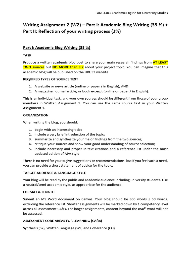 W2 - Academic Blog Writing - Instructions | PDF | Apa Style | Human ...