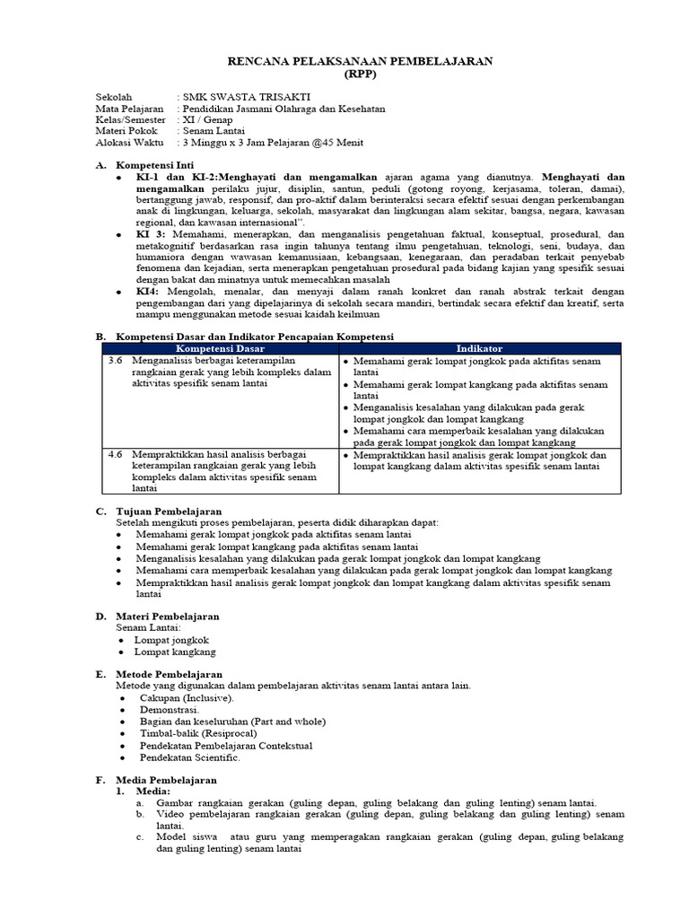 RPP 6 - Senam Lantai | PDF