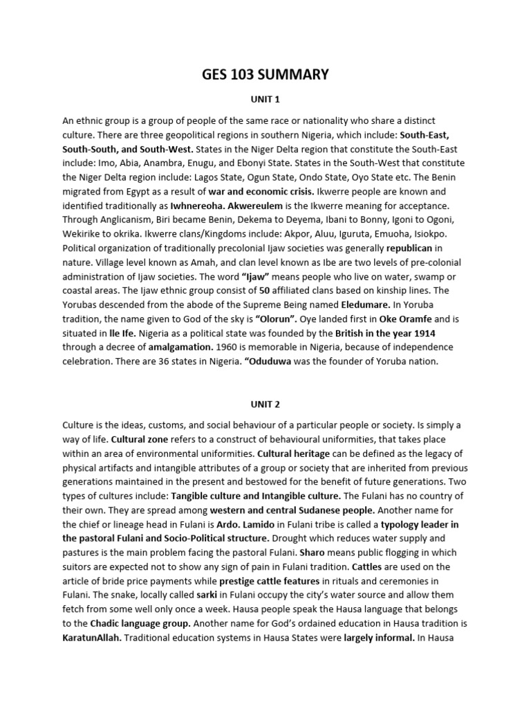 Ges 103 Nigerian People and Culture | PDF