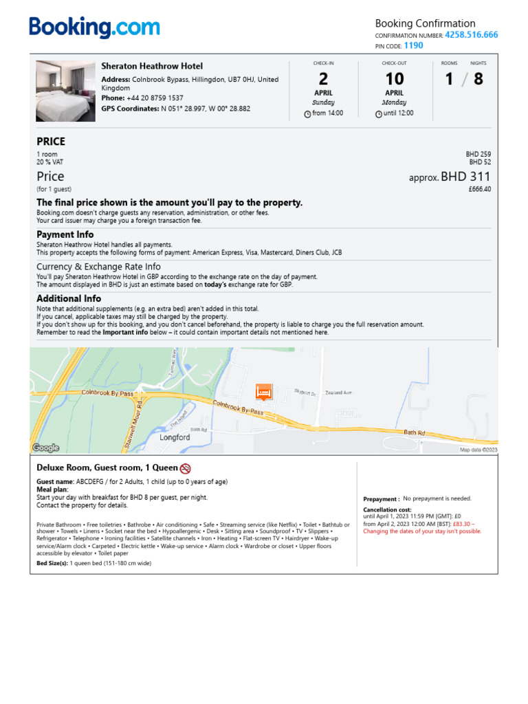 Accomodation Sheraton Heathrow Hotel | Download Free PDF | Payments | Emergency