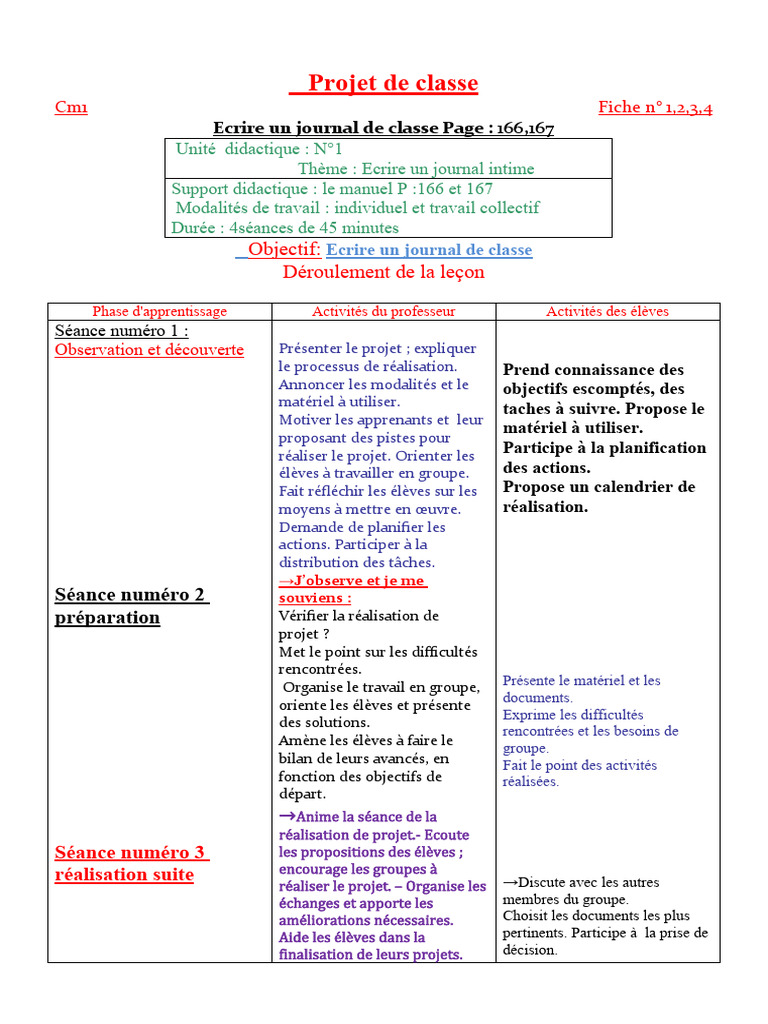 FICHE de Projet de Classe N 1 | PDF