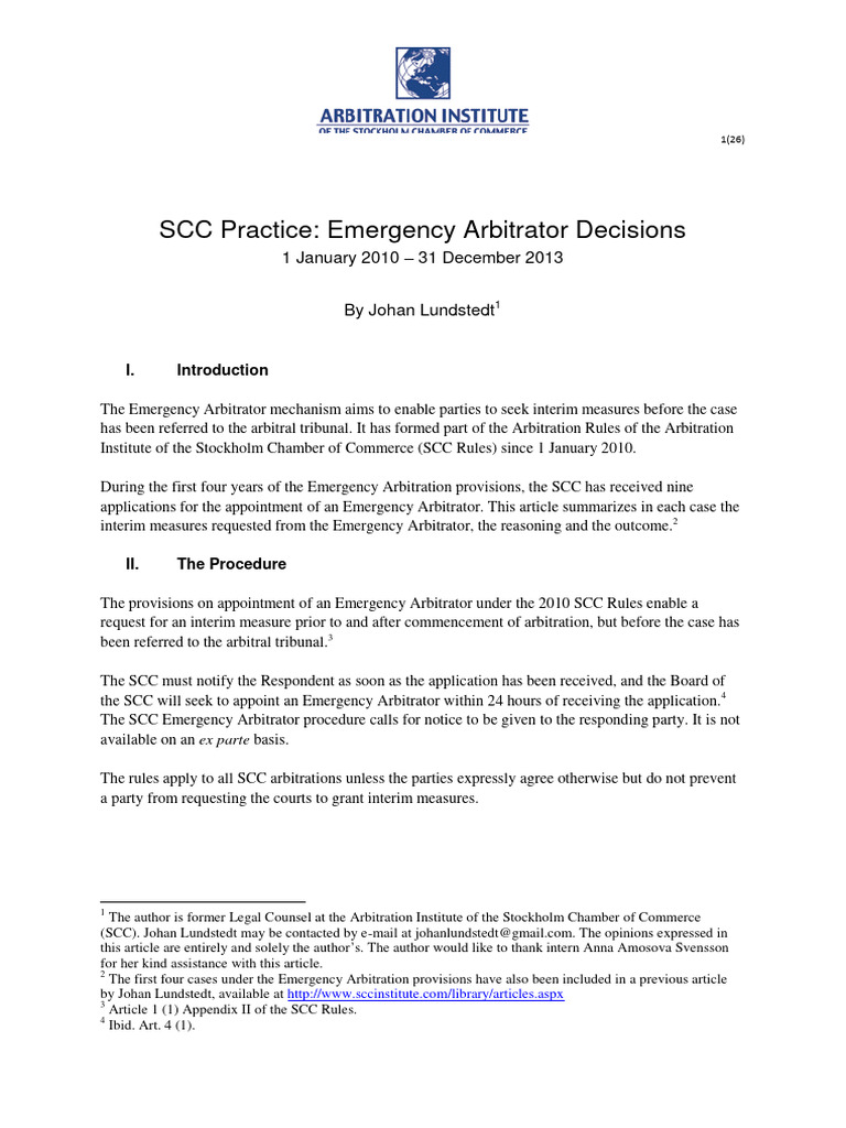SCC Practice 2010 2013 Emergency Arbitrator - Final | PDF | Arbitration ...