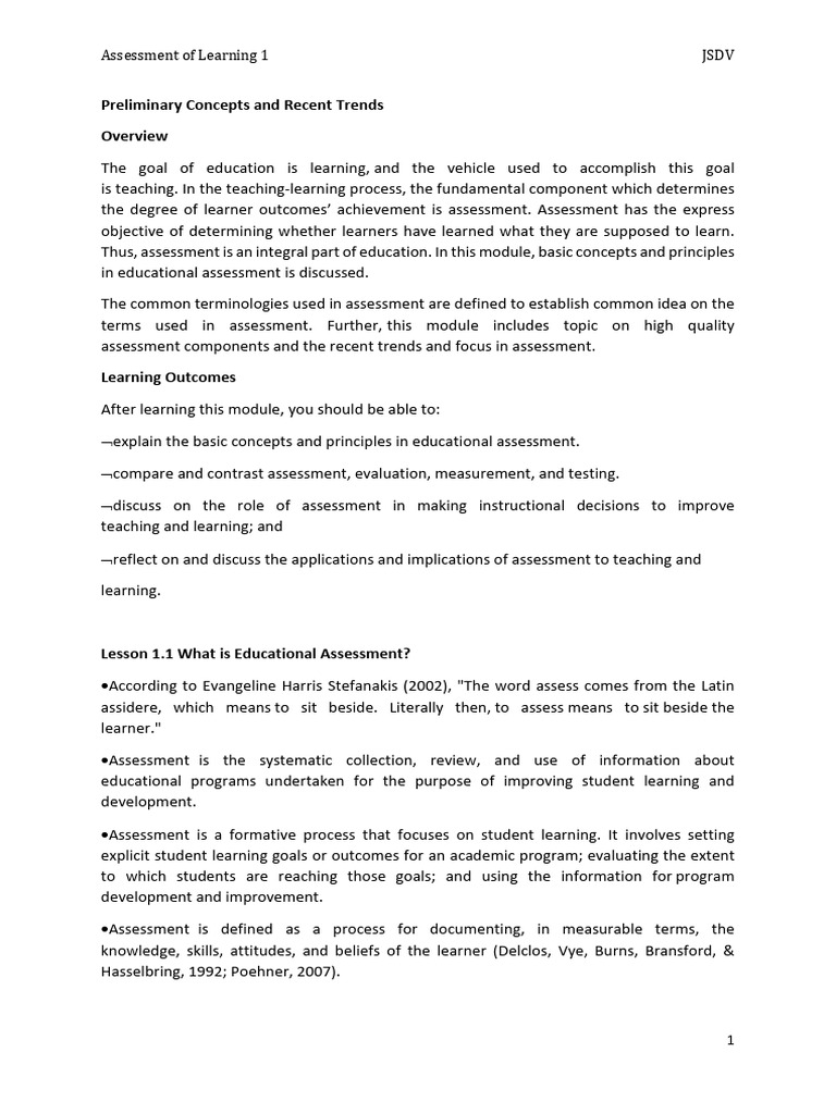 Preliminary Concepts - Common Terms - High Quality Assessment | PDF ...