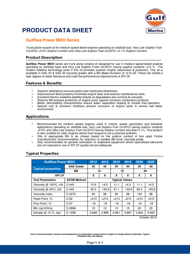 PDS - GulfSea Power MDO Series 2019-10 | PDF | Diesel Fuel | Chemical ...