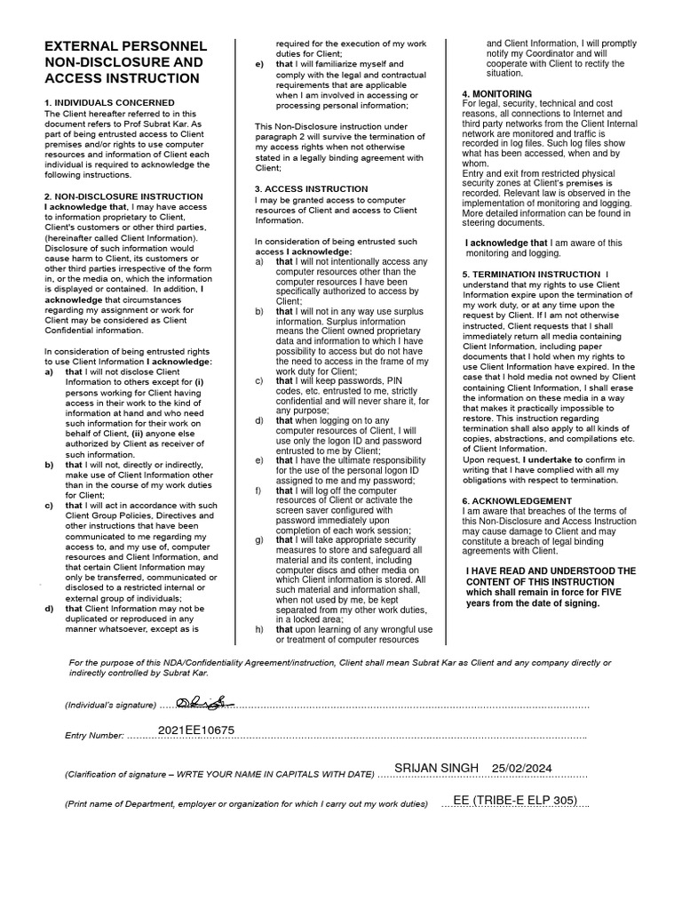 External Personnel NDA Guidelines | PDF | Law