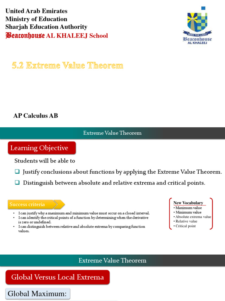 5.2 Extreme Value Theorem, Global Versus Local Extrema, and Critical ...