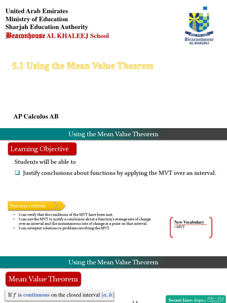 5.1 Using The Mean Value Theorem | PDF | Derivative | Function (Mathematics)