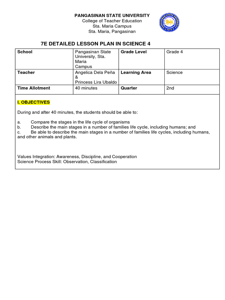 7E Sample Lesson Plan (Detailed) DELA PEÑA, AND UBALDO 3 | PDF | Pupa ...
