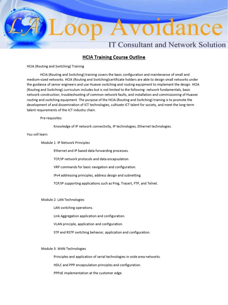HCNA Training Course Outline | PDF | Computer Network | Internet Protocols