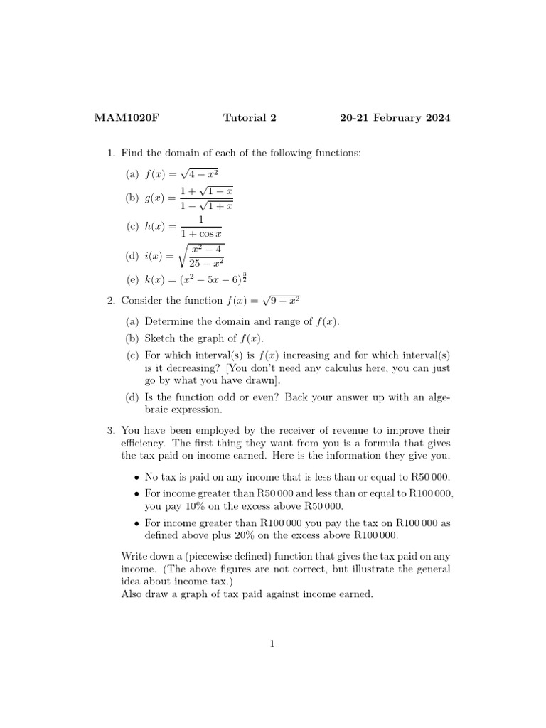 Tutorial - 2 Mathematics 20 Feb 2022 | PDF | Function (Mathematics) | Taxes
