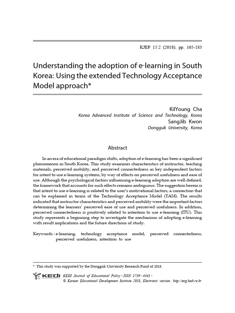 Understanding The Adoption of e Learning in South Korea: Using The Extended Technology ...