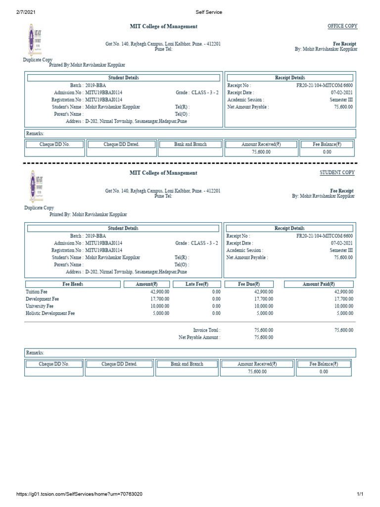 Fee Receipt | PDF | Receipt | Business Documents