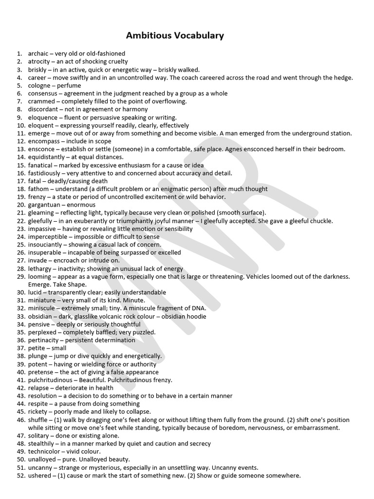 Ambitious Vocabulary | PDF Ambitious Vocabulary | PDF