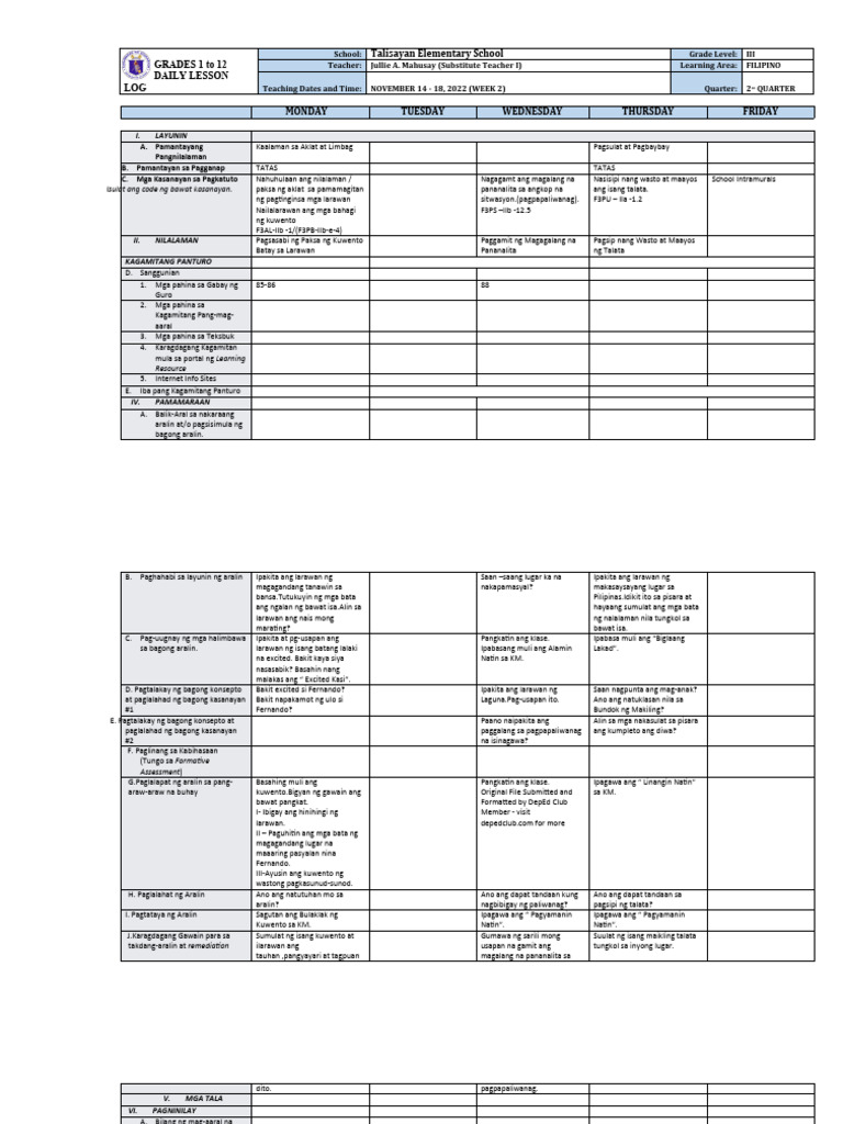 Filipino3-Dll-Week 2 | PDF