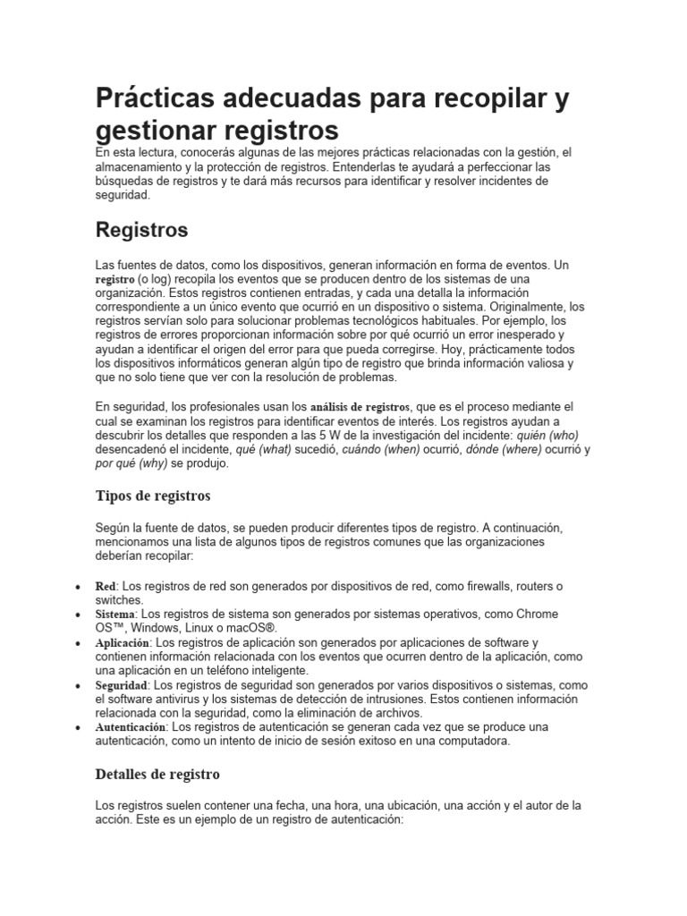 Prácticas Adecuadas para Recopilar y Gestionar Registros | PDF