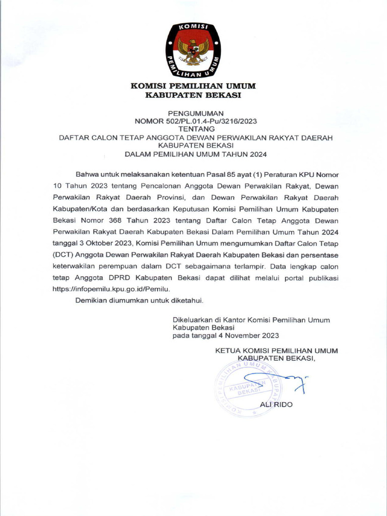 Daftar Caleg DPRD Bekasi 2024 | PDF