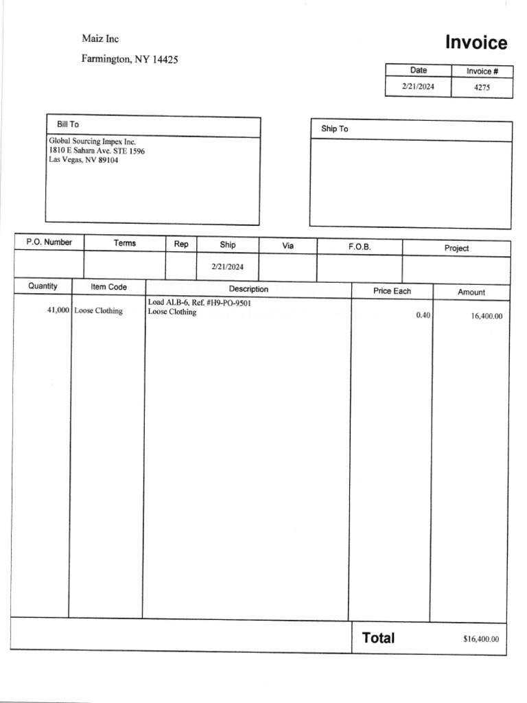 H9-PO-9501 - St. Pauly Textile - Albany Invoice | PDF