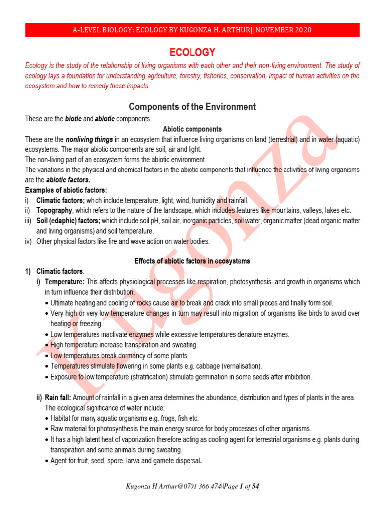 A-Level Ecology (Kugonza) | PDF
