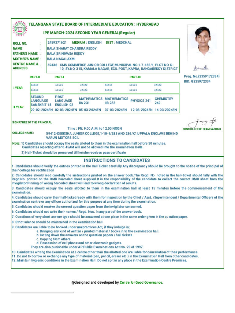 2024 2nd Year Hall Ticket Instructions | PDF