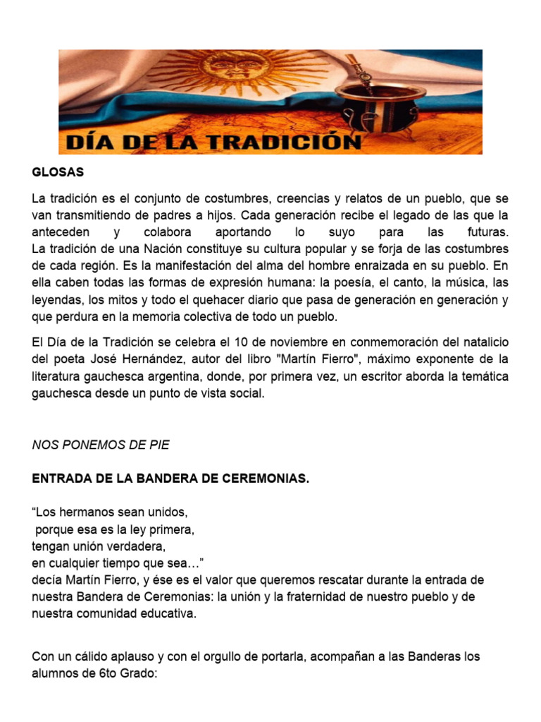 ACTO, DÍA DE LA TRADICIÒN sanvi | PDF | Tradiciones
