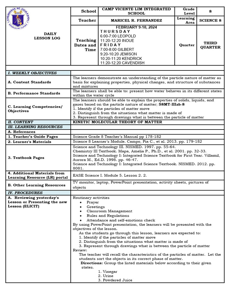 Q3 - Week 1 - Day 4 Phases of Matter | PDF | Matter | Gases