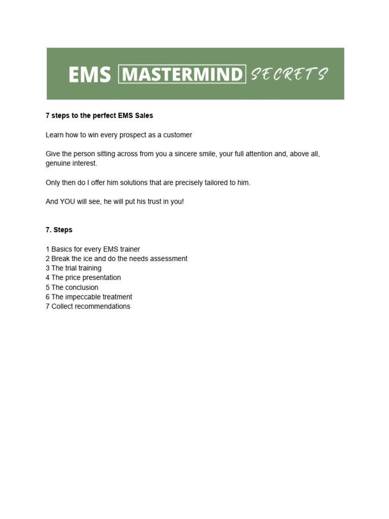 7 Steps To The Perfect EMS Sales | PDF | Psychology