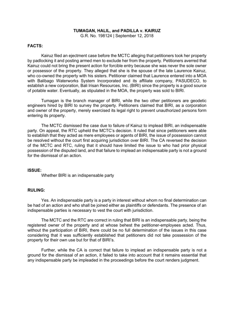 TUMAGAN, HALIL, and PADILLA v. KAIRUZ | PDF | Property | Private Law