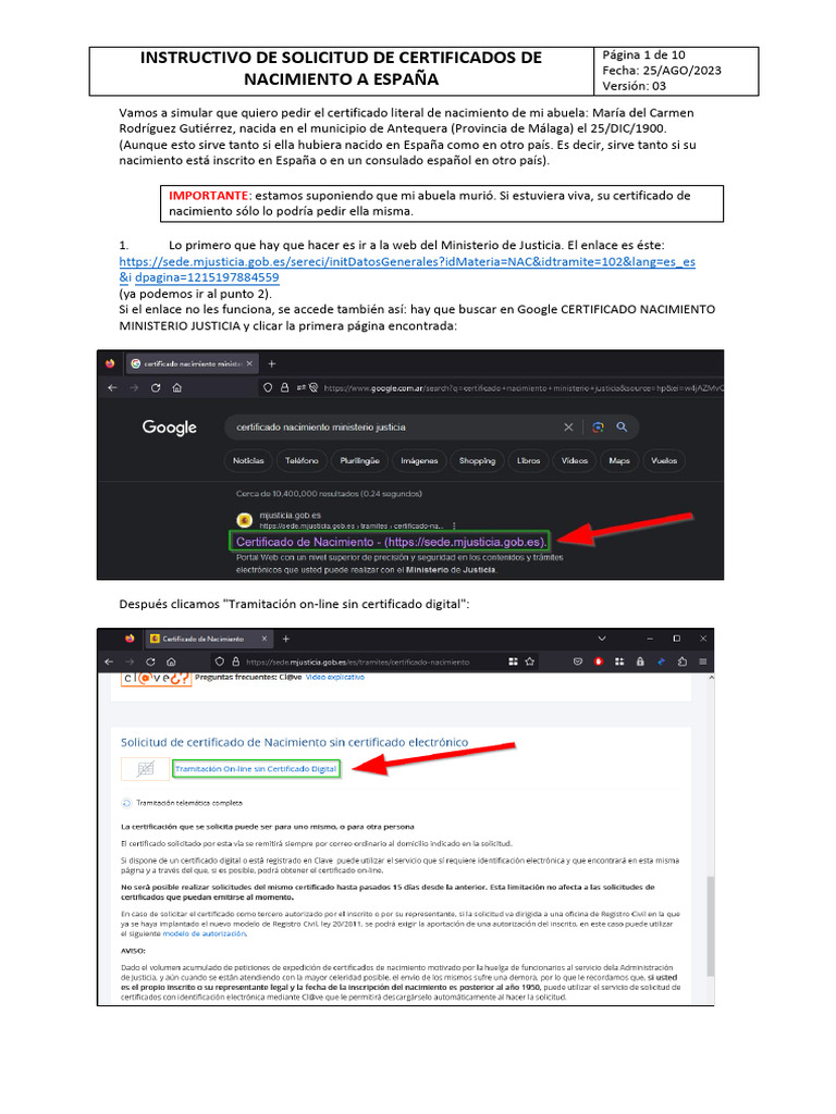 Instructivo de Solicitud de Certificados de Nacimiento A España | PDF