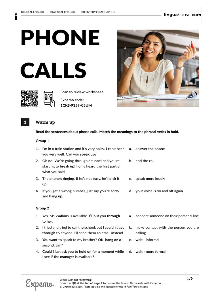 Pre-Intermediate Phone Calls Lesson | PDF