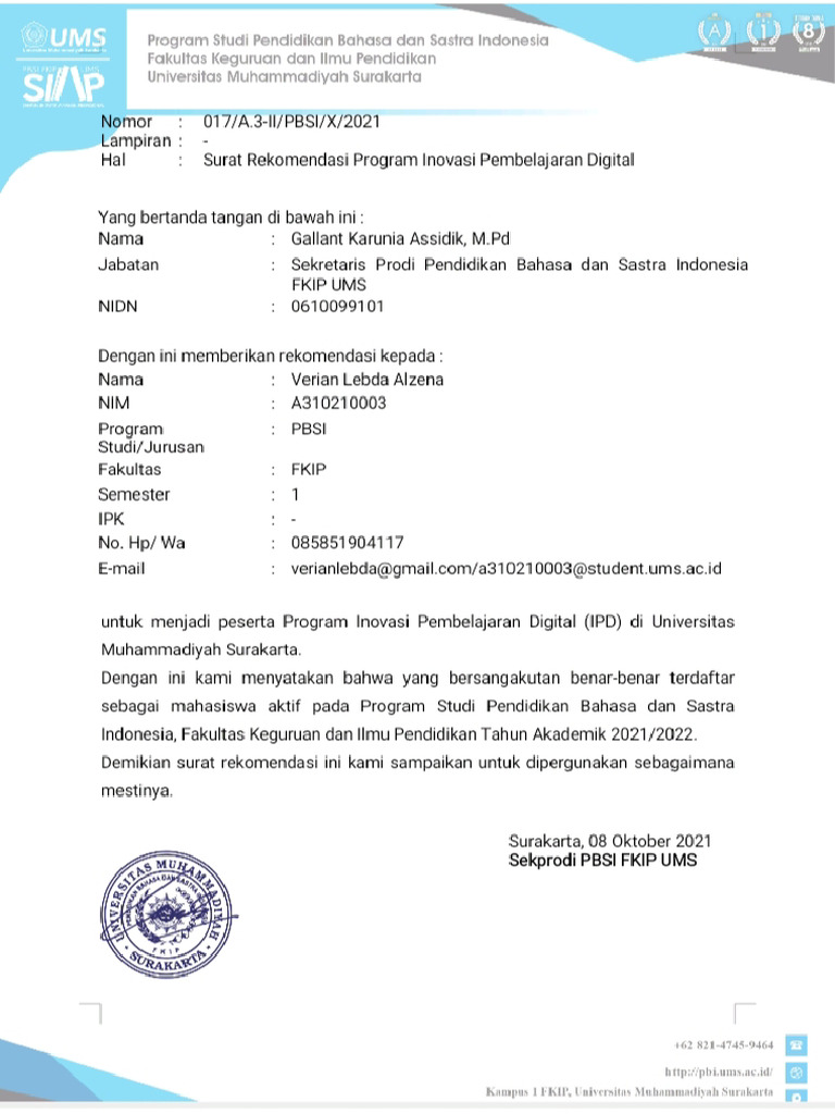 Surat Rekomendasi IPD | PDF