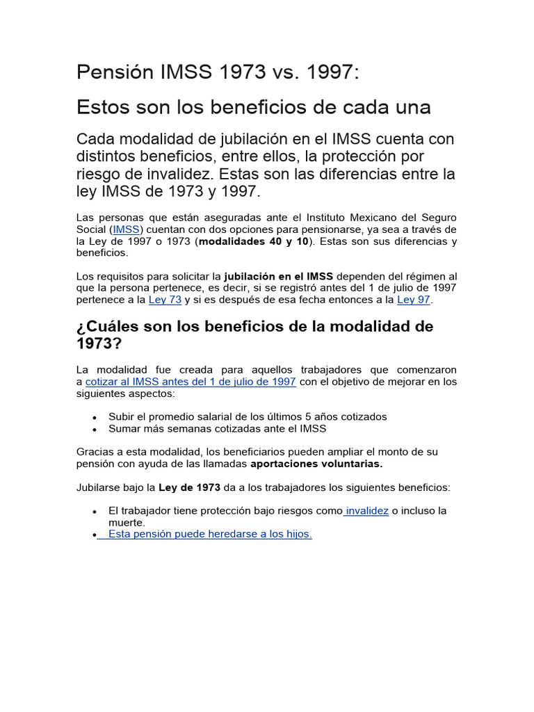Pensión 1973 Vs 1997 | PDF | Jubilación | Pensión